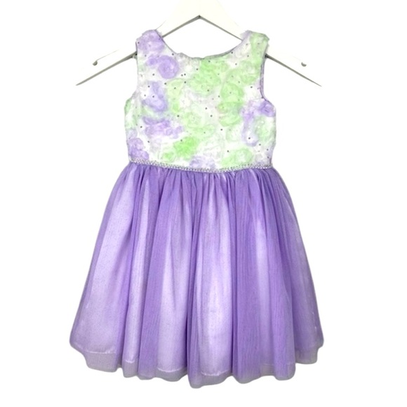 Youngland | Dresses | Youngland Purple Green Flower Tulle Girls Dress ...